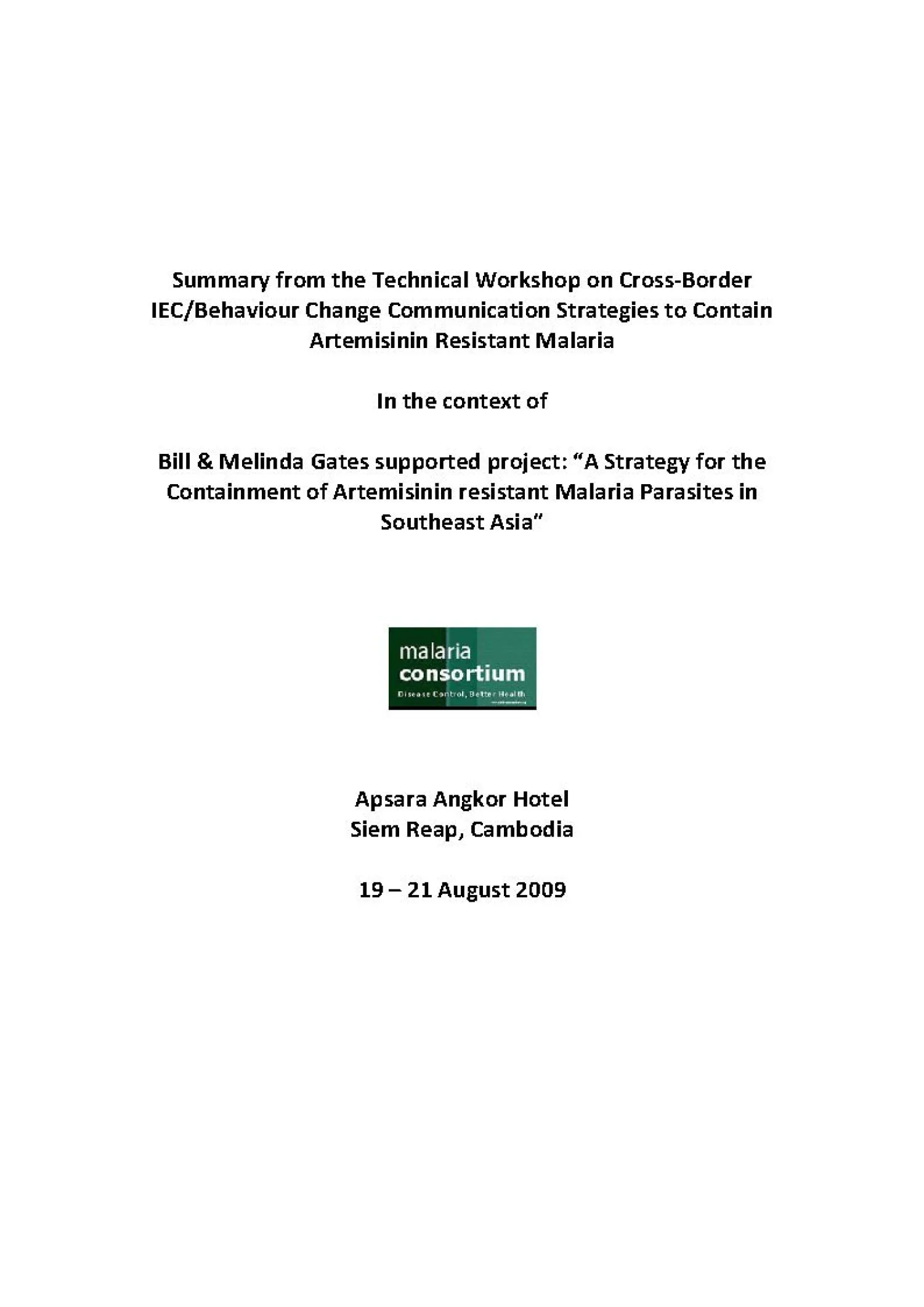Summary from the technical workshop on cross border IEC/behaviour ...